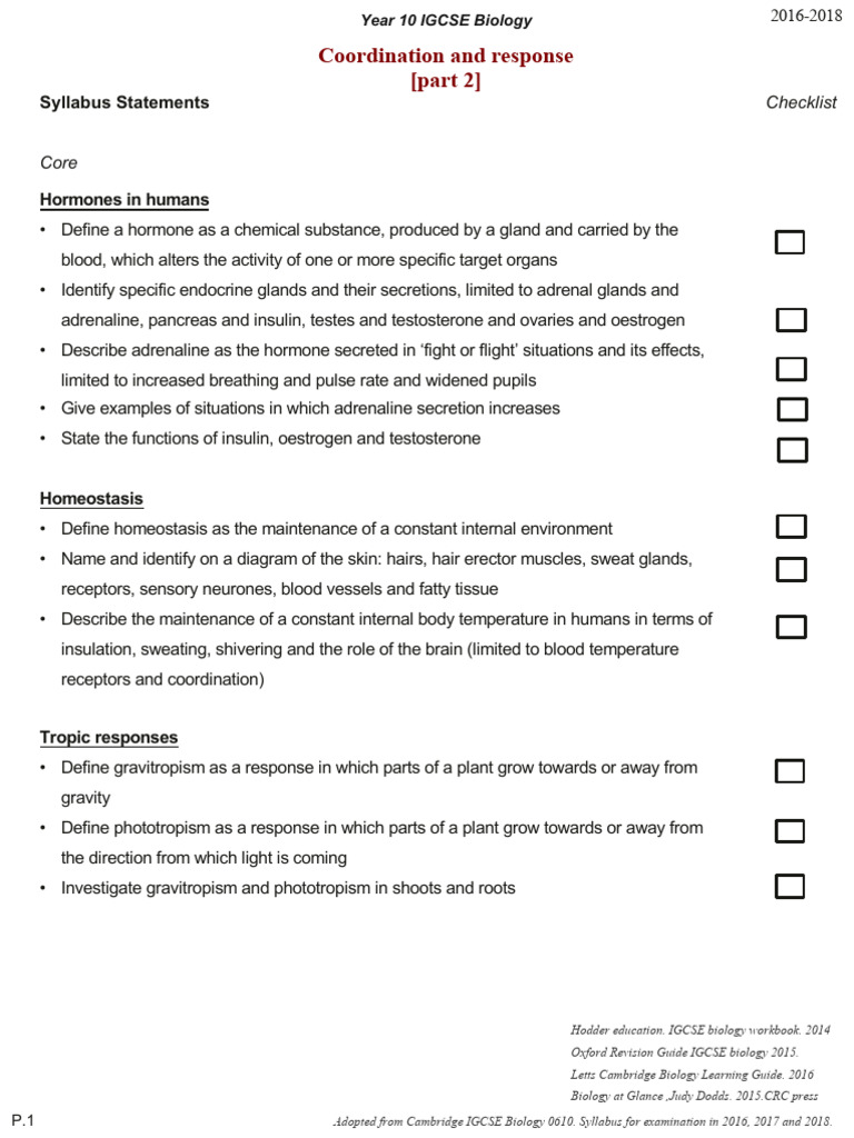 Co Ordination and Response Booklet (Part 2) Answers | PDF