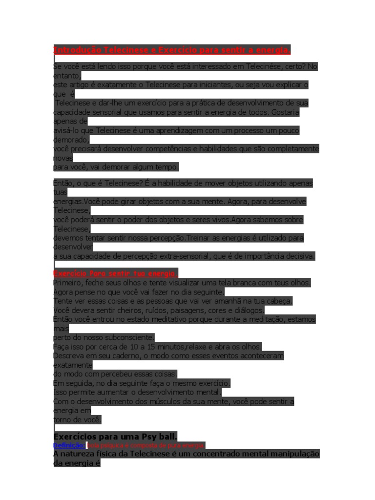 Telecinese: Exercícios para Iniciantes | PDF | Temperatura | Calor