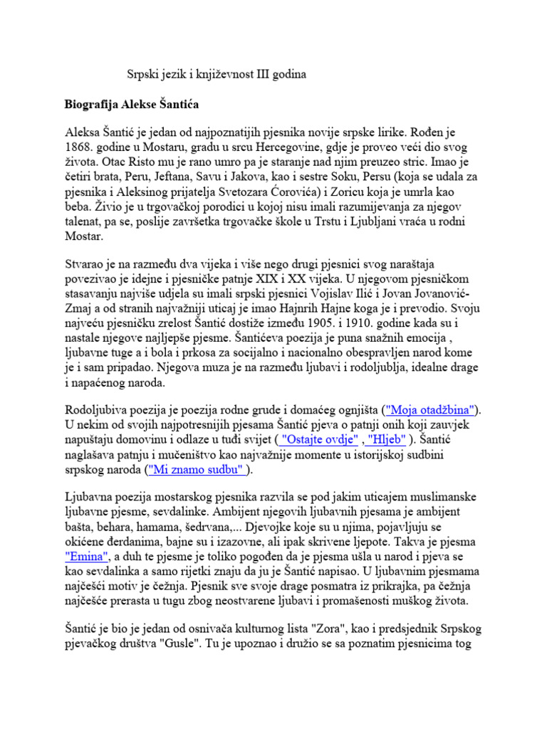 Srpski Jezik I KnjiževnoSt III Godina SKRIPTA | PDF