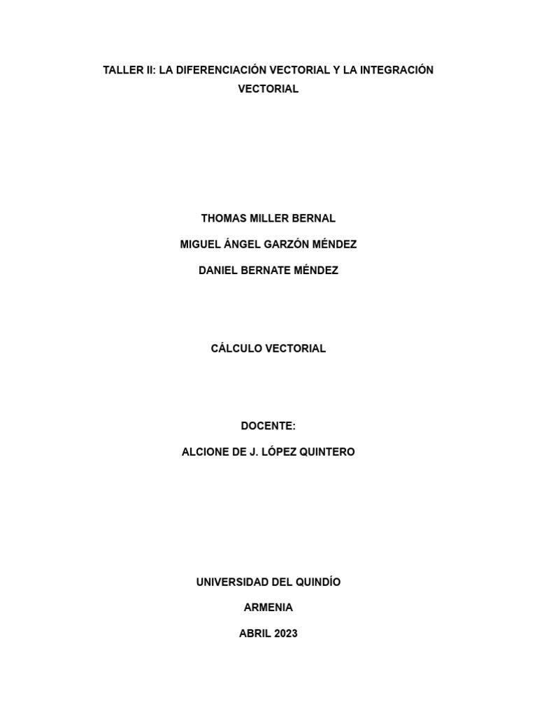 Solución Taller #2 - Cálculo Vectorial | PDF | Vector Euclidiano | Integral