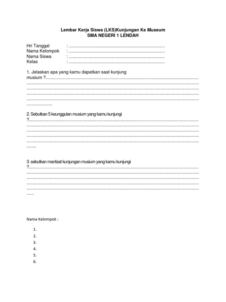 Lembar Kerja Siswa Kunjung Musium | PDF
