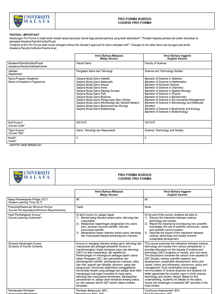 Course Pro Forma | PDF | Science