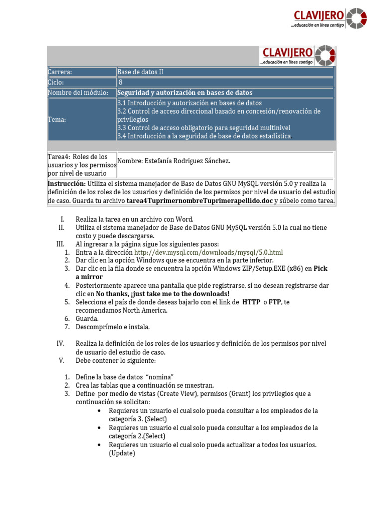 Bases de Datos 2 Tarea 4 | PDF | SQL | Informática