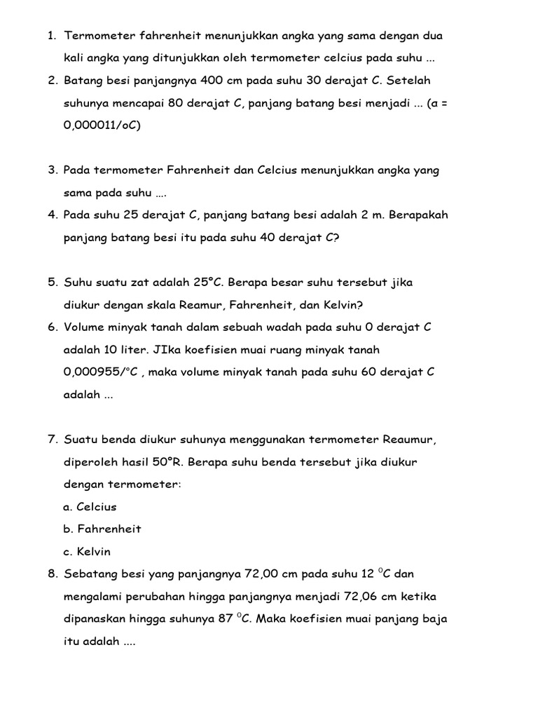 Termometer Fahrenheit Menunjukkan Angka Yang Sama Dengan Dua Kali Angka ...