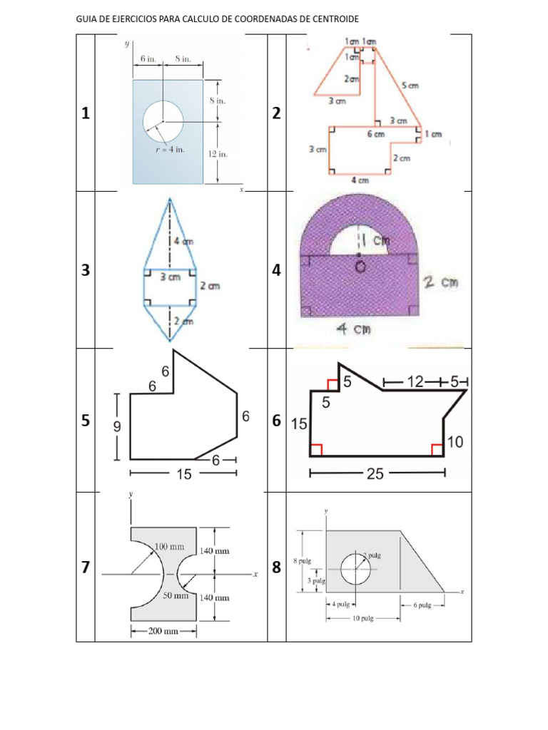 Guia de Ejercicios para Calculo de Coordenadas de Centroide | PDF
