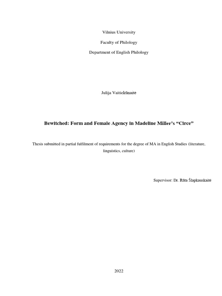 Bewitched: Form and Female Agency in Madeline Miller's "Circe" | PDF ...