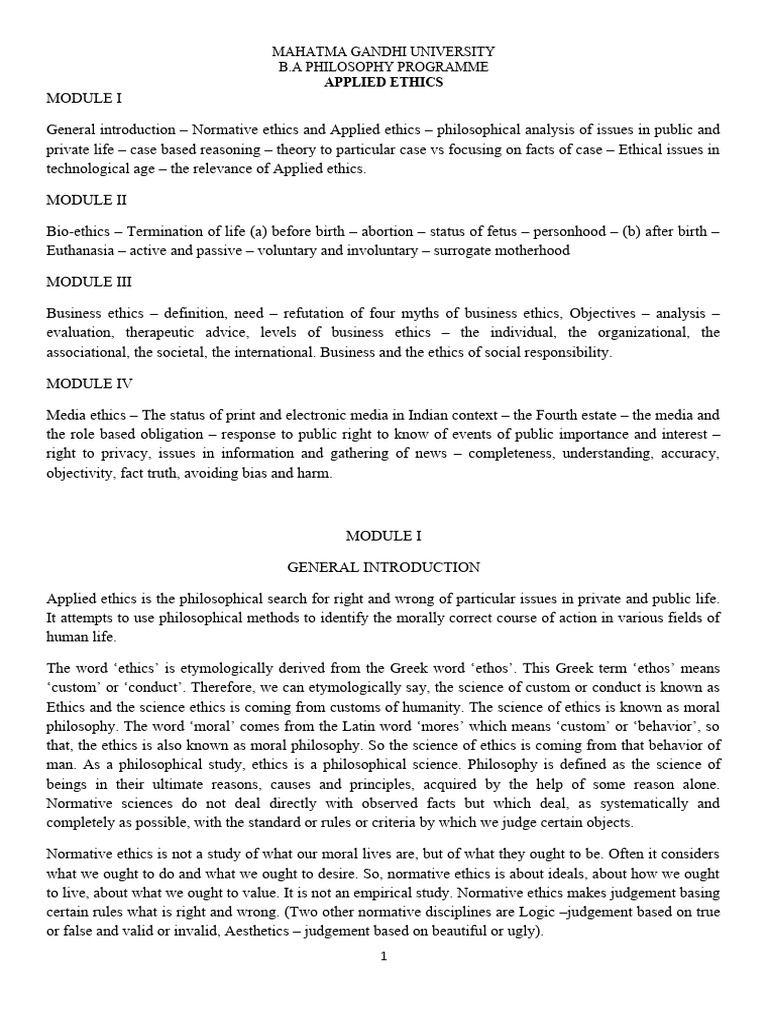 Note of Applied Ethics | PDF