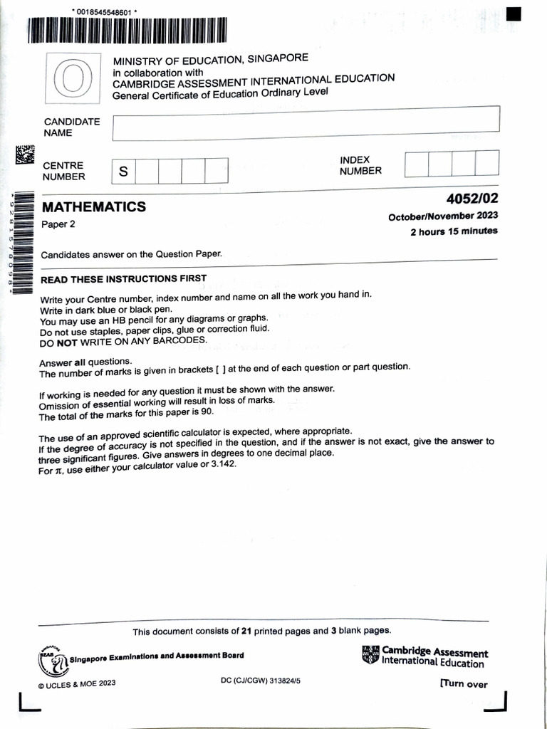 2023 O Level Math Paper 2 Exam | PDF | Geometry | Mathematics