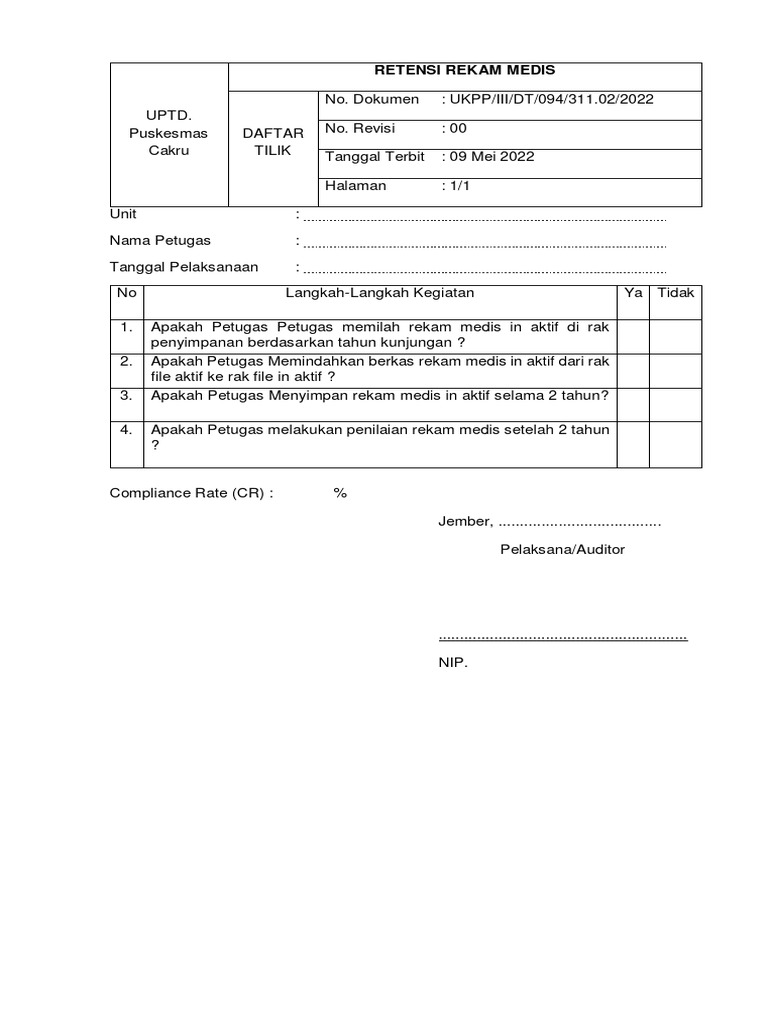 DT Retensi Rekam Medis | PDF