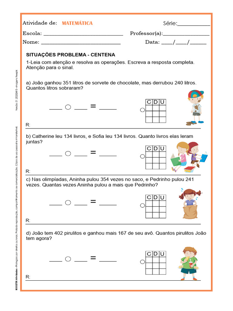 3 Matemática Situacao Problema Com Centena | PDF | Matemática