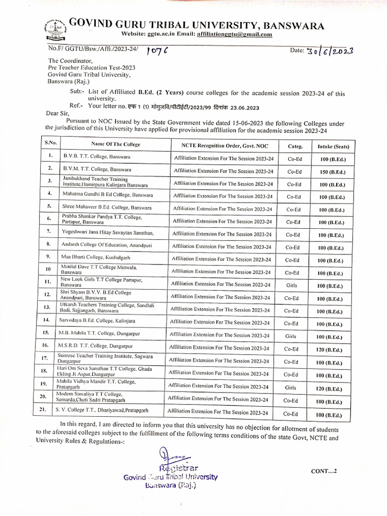 Ggtu NOC 2023-24 | PDF