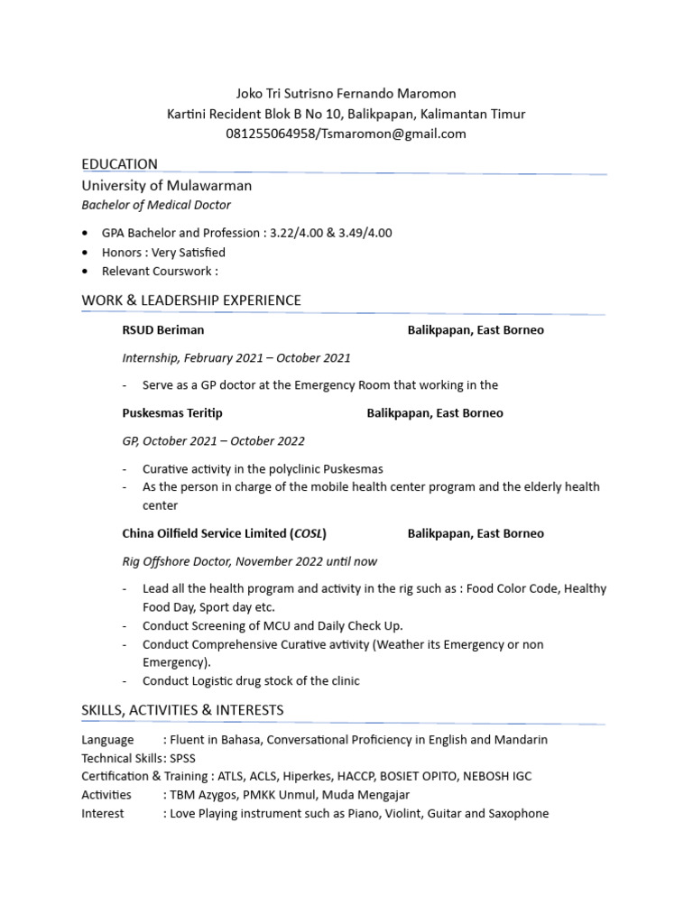 CV LPDP Joko Tri Sutrisno Fernando Maromon | PDF