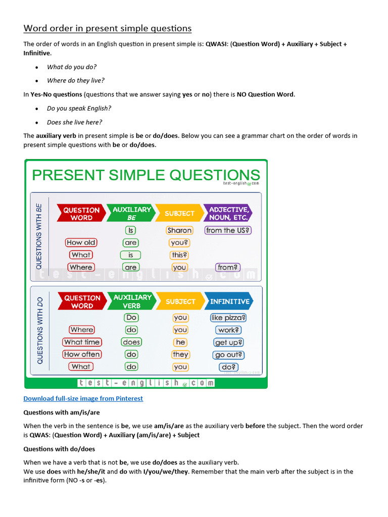 Word Order in Present Simple Questions | PDF