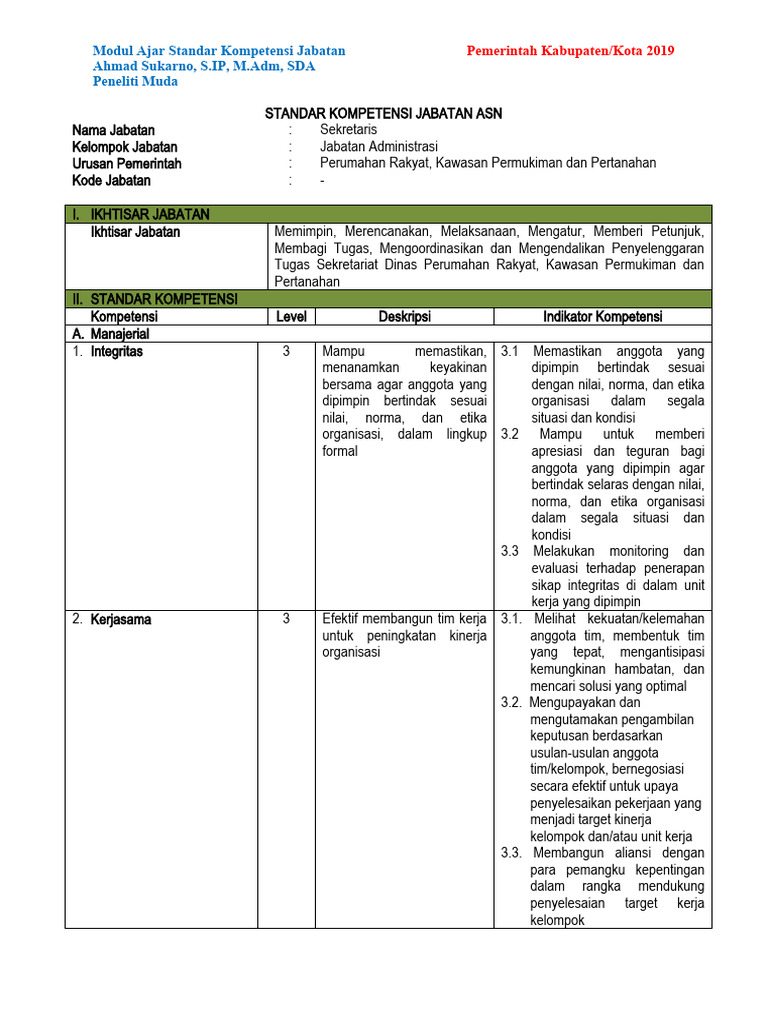 Contoh SKJ Eselon 3 | PDF