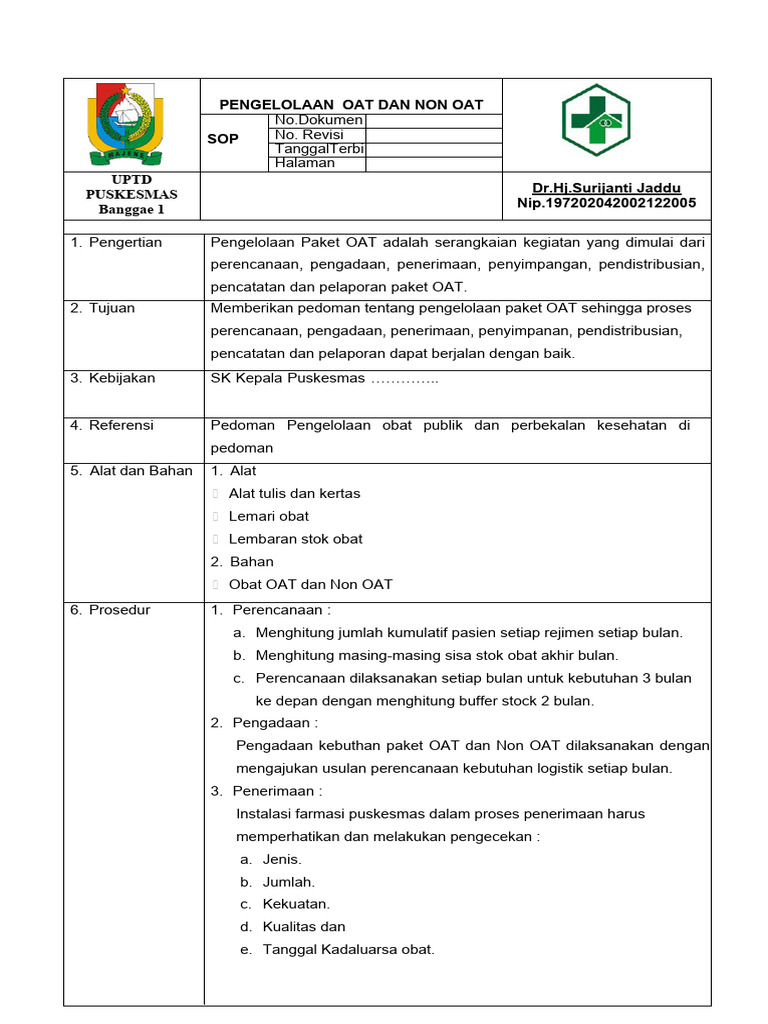 SOP Pengelolaan Logistik TBC | PDF | Sains & Matematika