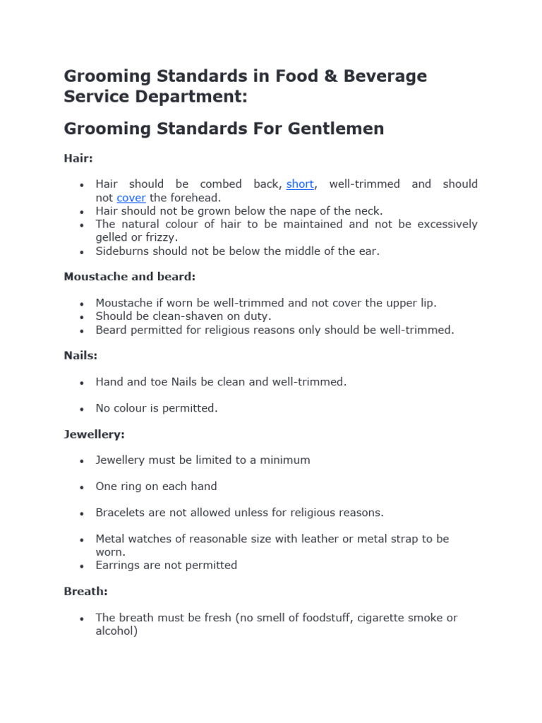 Grooming Standards in Food | PDF