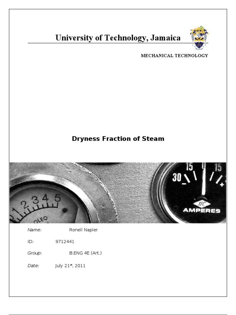 Dryness Fraction Measurement Lab Report | PDF | Boiler | Pressure