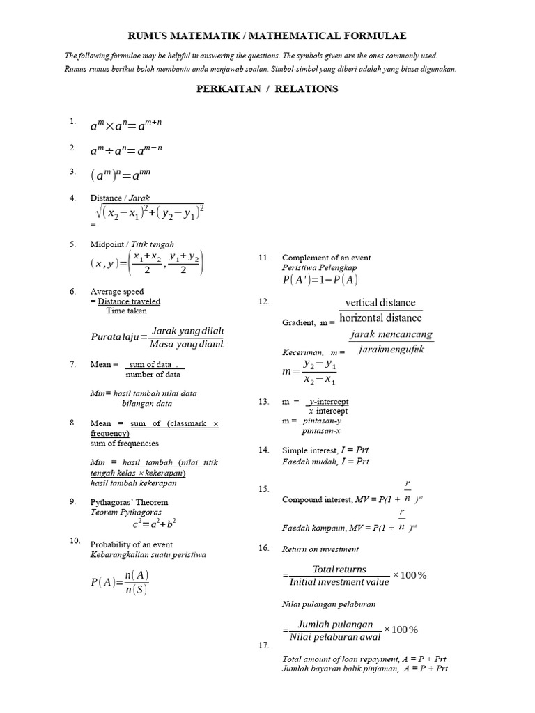 Formula PT3 KSSM | PDF