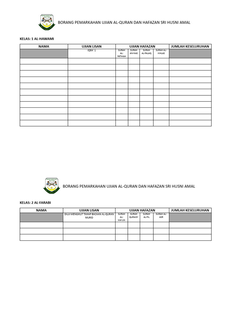 Borang Pemarkahan Ujian Hafazan 2023 | PDF | Agama & Spiritualitas