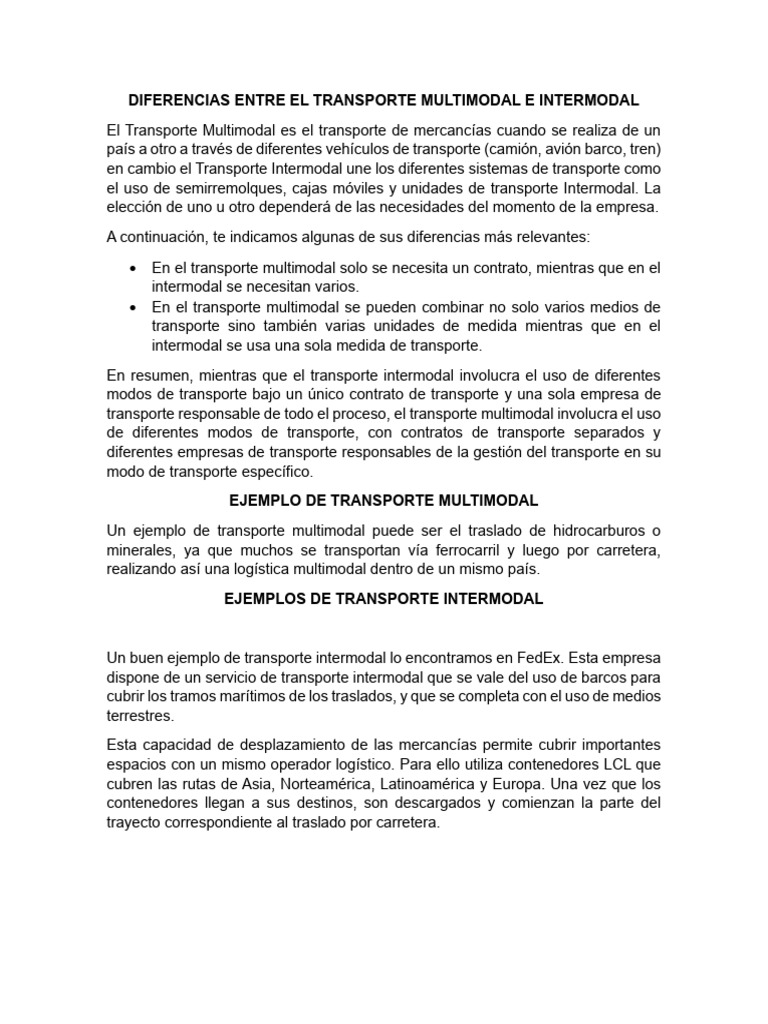 Diferencias Entre El Transporte Multimodal e Intermodal | PDF