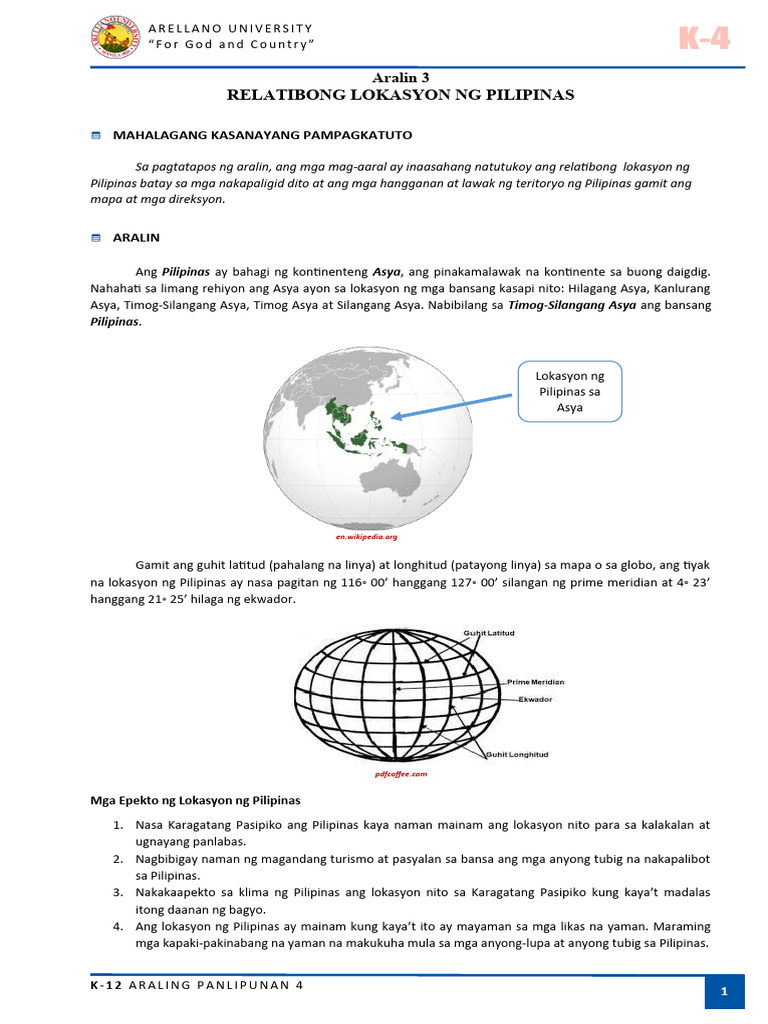 AP 4 DLP Aralin 3 at 4 - Ang Relatibong Lokasyon NG Pilipinas at ...