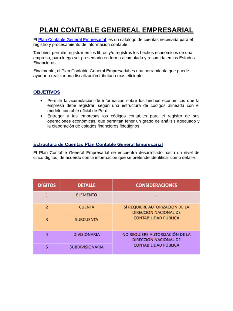 Cuentas - Plan Contable | PDF