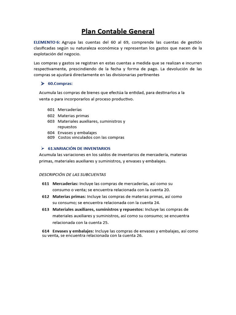 Plan Contable General Elemeto 6 y 7 | PDF