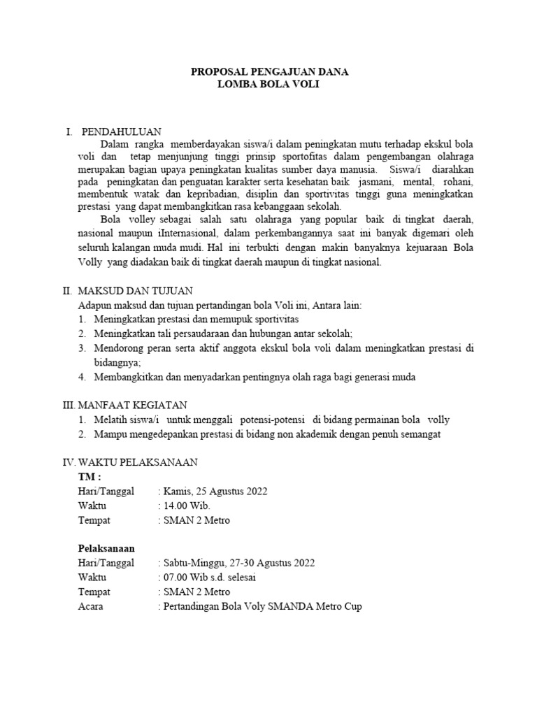 Proposal Dana Lomba Voli SMANDA | PDF
