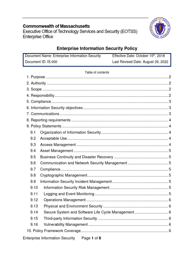 IS.000 Enterprise Information Security Policy | PDF | Information ...
