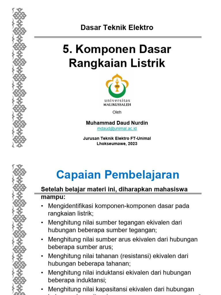 DTE-05 - Komponen Dasar Rangkaian Listrik - 2023A | PDF