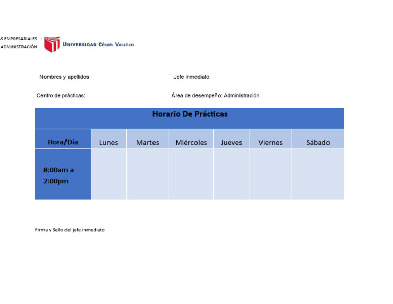 Modelo de Horario de Practicas | PDF