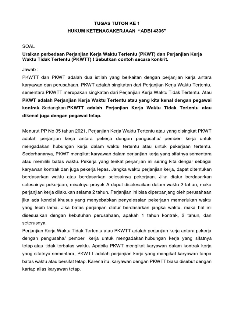 Perbedaan PKWT dan PKWTT dalam Ketenagakerjaan | PDF
