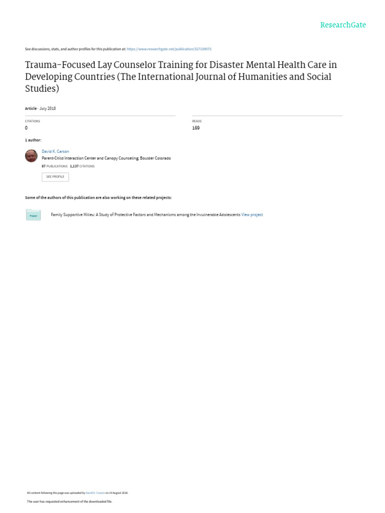 Trauma Focused Lay Counselor Training For Disaster Mental Health Carein ...