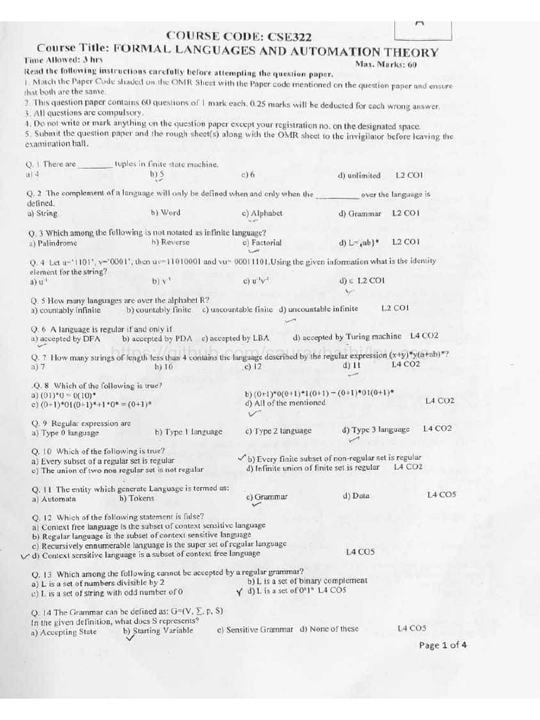 CSE322 SET - A ETE MCQs | PDF | Metalogic | Computing