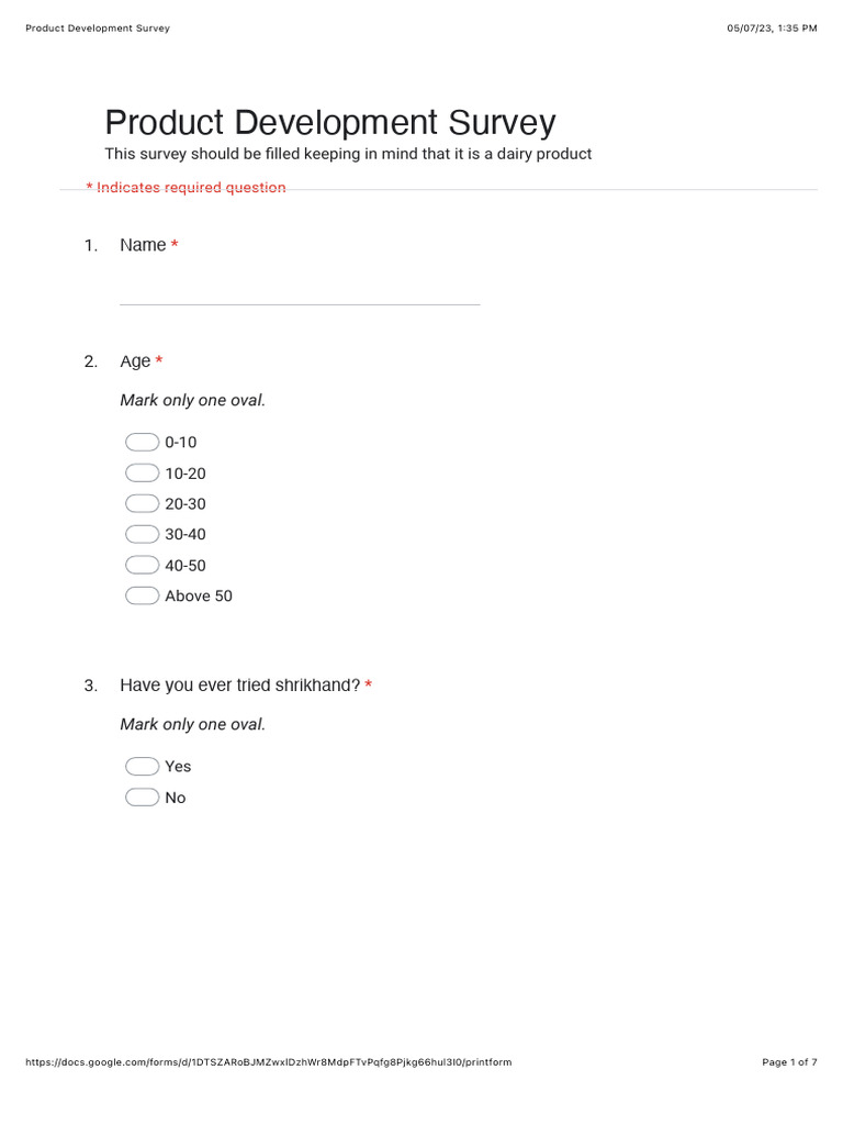 Product Development Survey | PDF