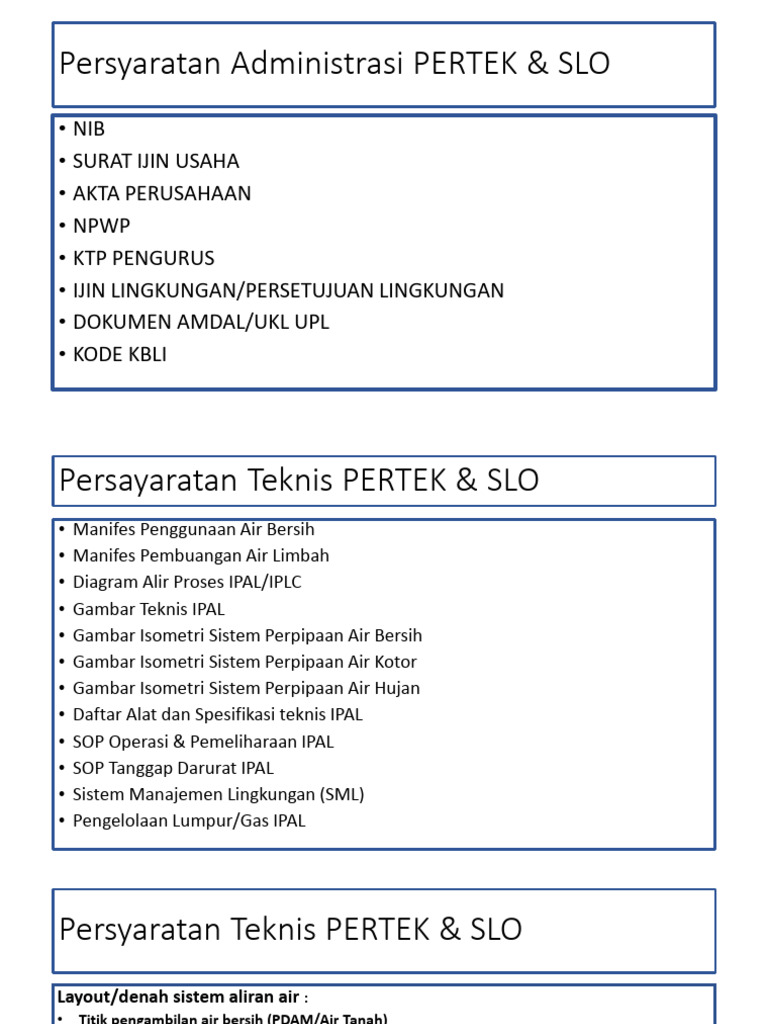 Persyaratan Adm Dan Teknis PERTEK & SLO | PDF