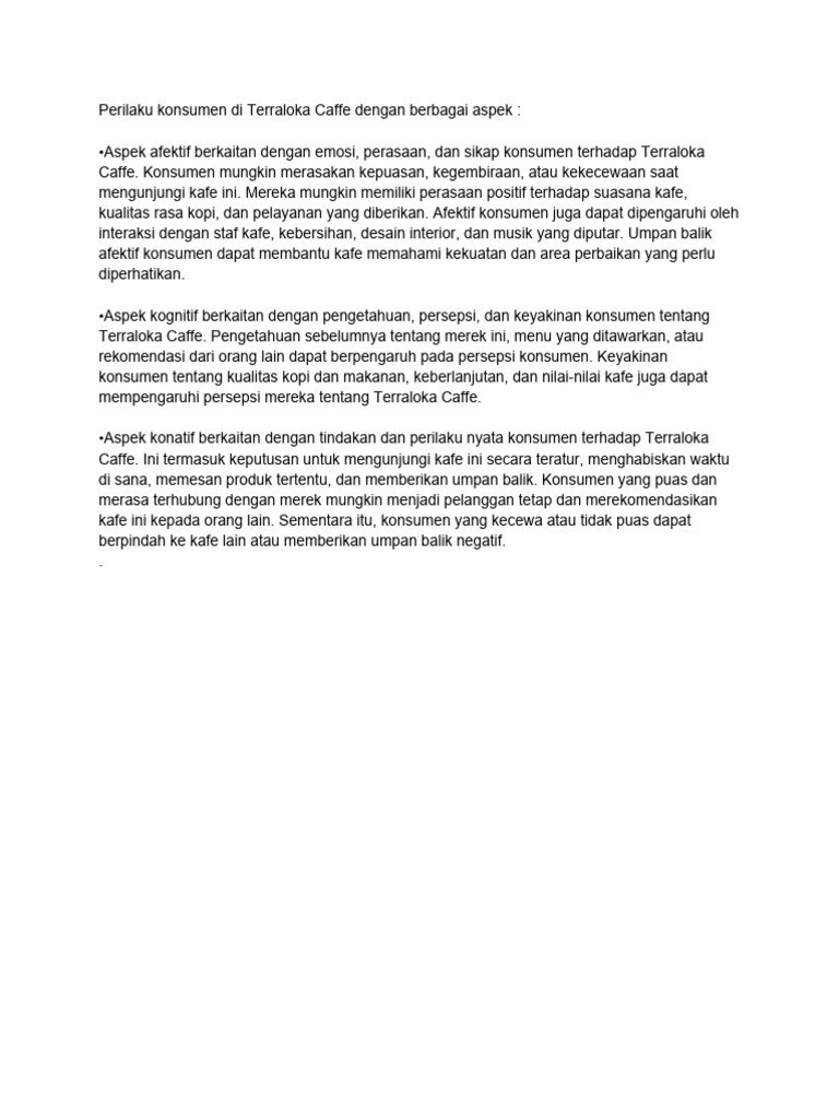 Aspek Perilaku Konsumen Terraloka Caffe | PDF