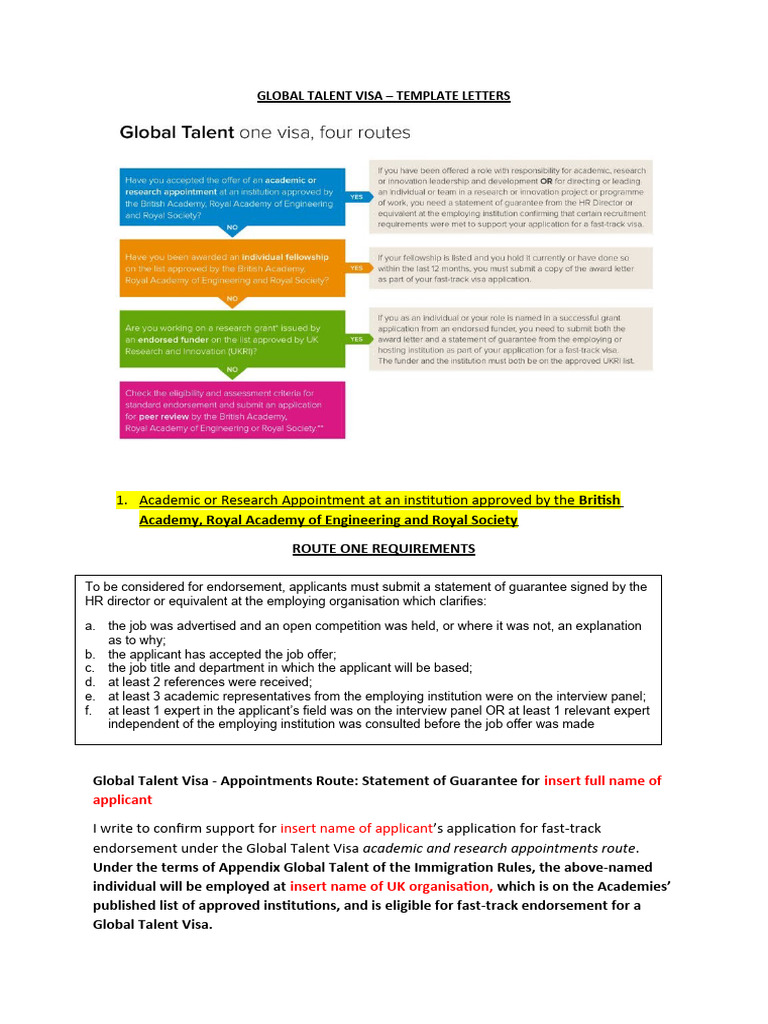 Global Talent Visa Endorsement Template Pack | PDF