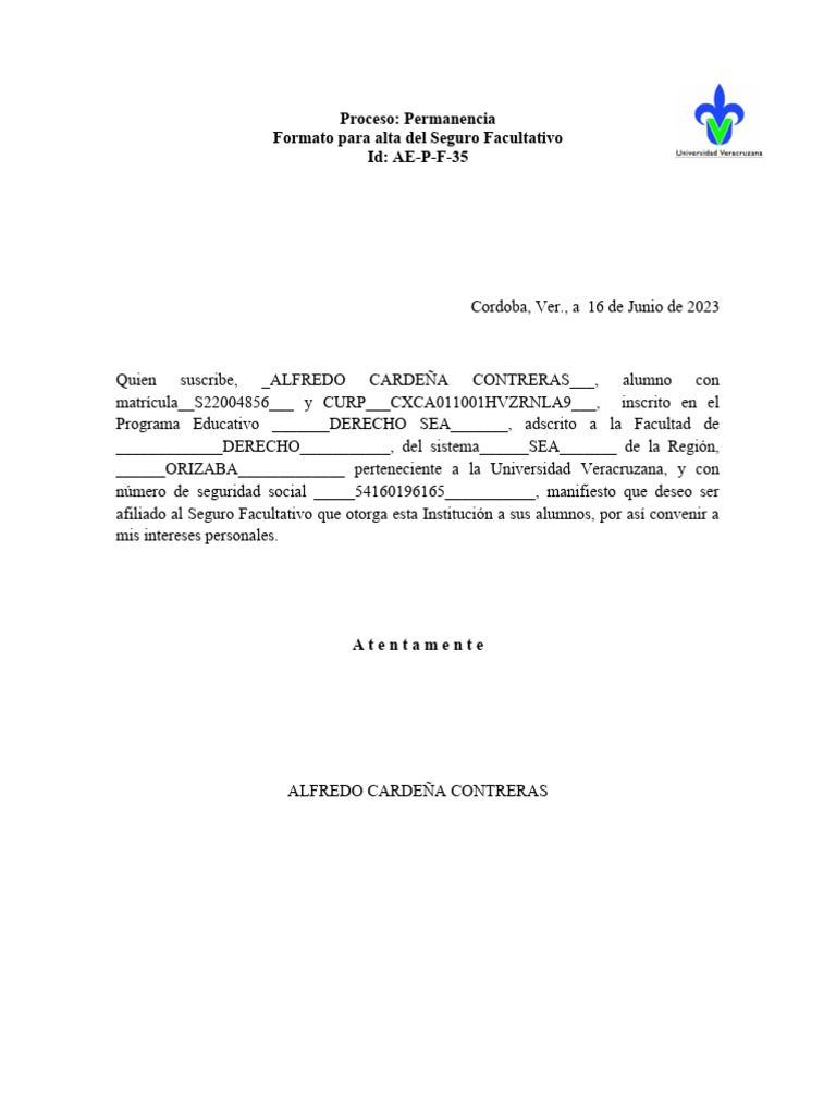 Ae P F 35 Formato Alta Seguro Facultativo | PDF