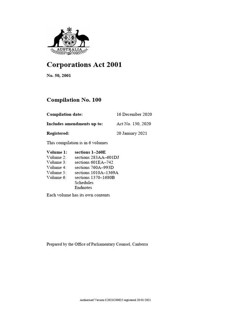Corporations Act 2001 | PDF