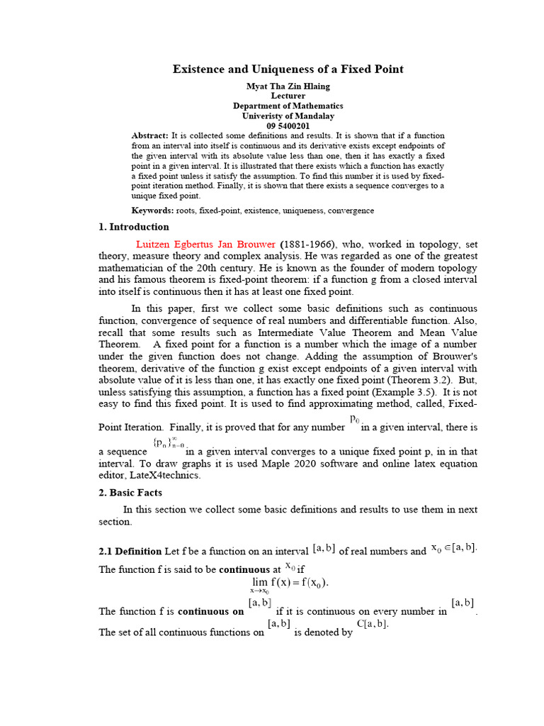 Existence and Uniqueness of Fixed-Point | PDF