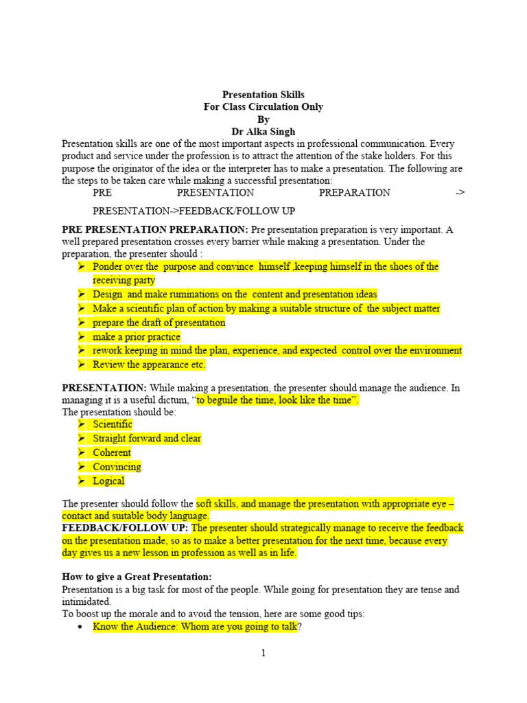 Presentation Skills | PDF