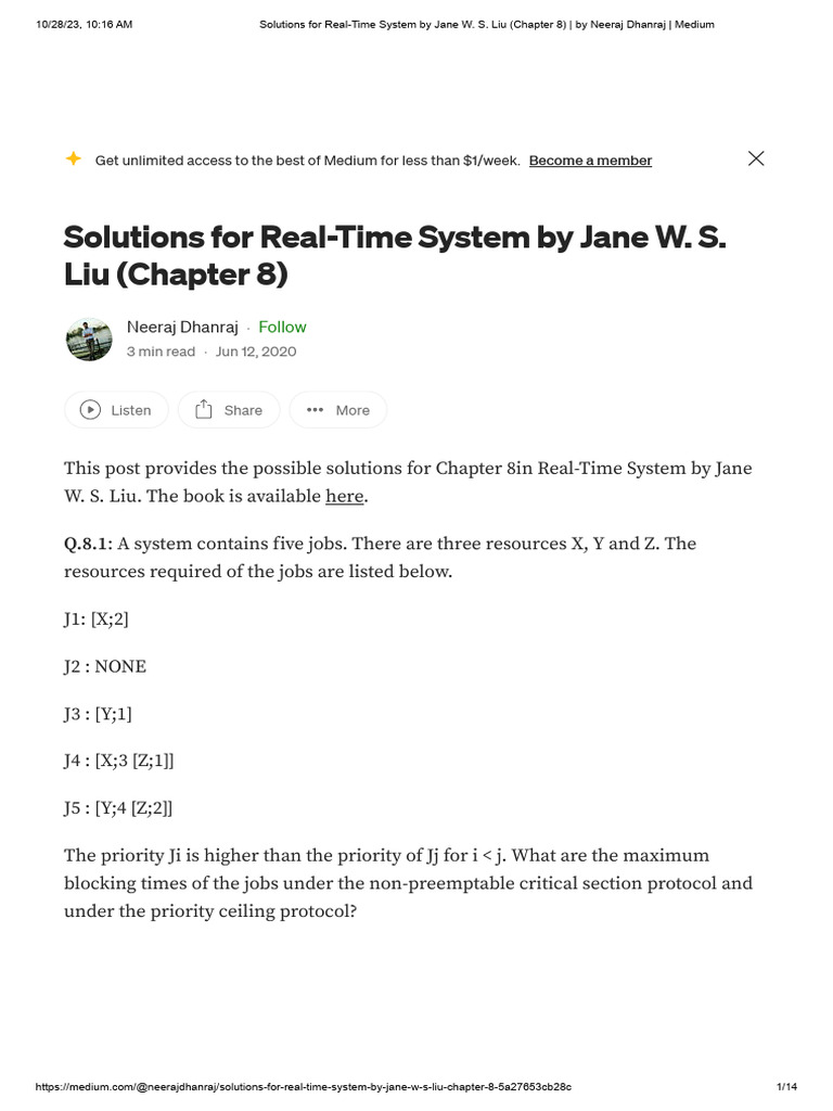 Solutions For Real Time System By Jane W S Liu Chapter 8 Pdf