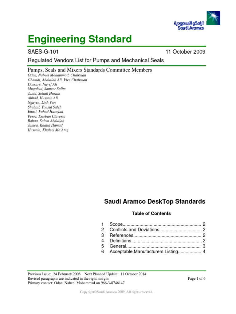 Saes G 101 | PDF | Pump | Specification (Technical Standard)