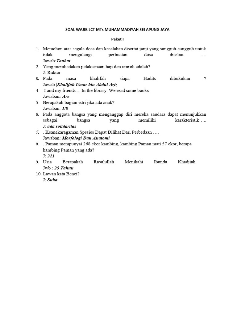 SOAL LCT MTs | PDF