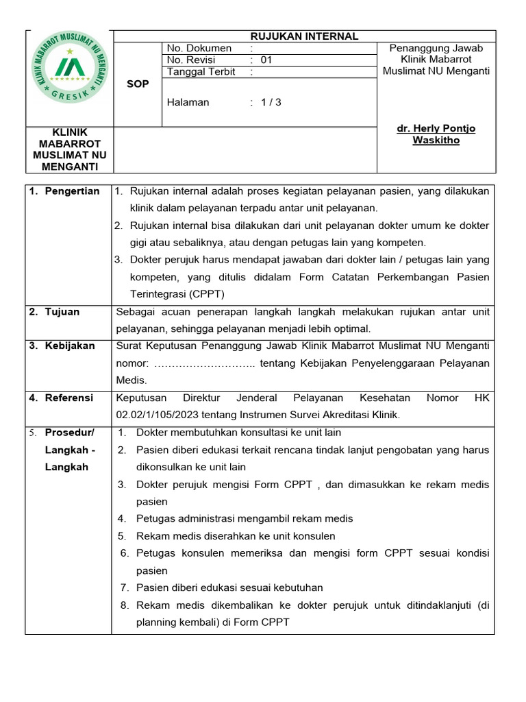 Sop Rujukan Internal | PDF