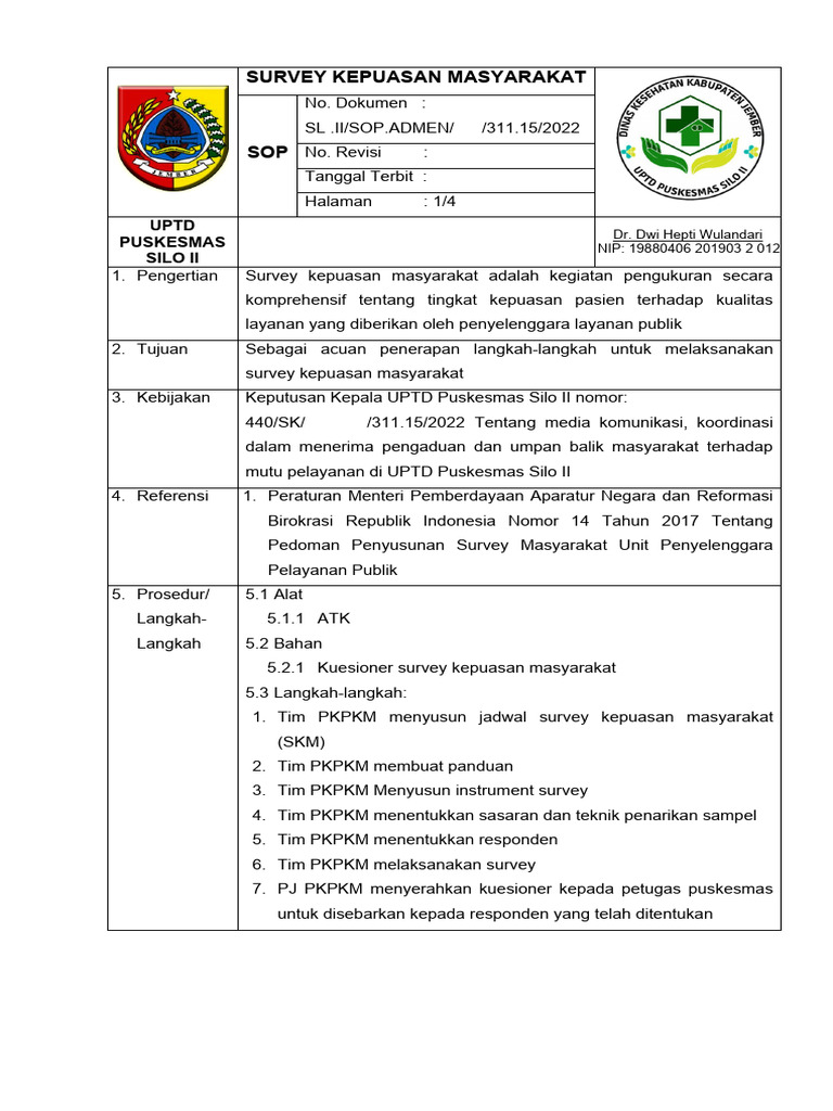SOP SURVEY KEPUASAN Masyarakat | PDF