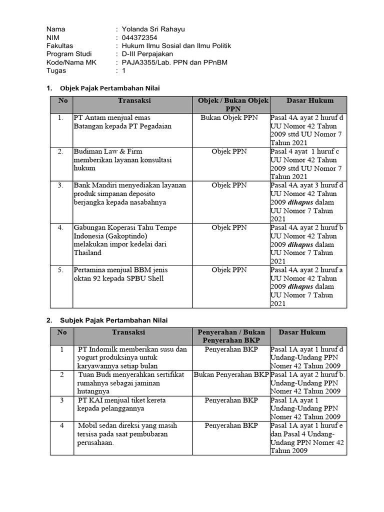 Tugas 1 - Lab. PPN Dan PPNBM A.N. Yolanda Sri Rahayu | PDF