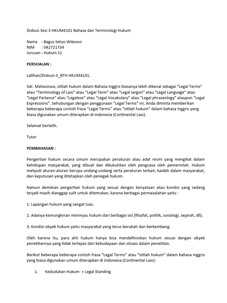 Diskusi Sesi 3 HKUM4101 Bahasa Dan Terminologi Hukum | PDF | Ilmu Sosial | Kajian Bahasa Asing