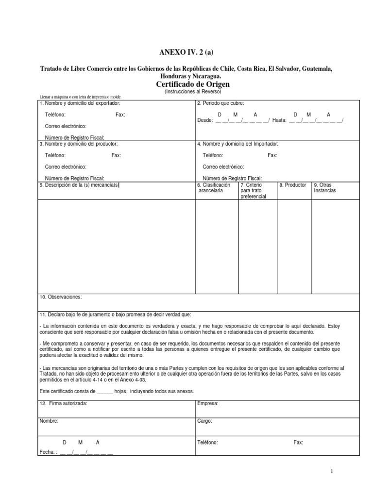 Certificado de Origen de Chile | PDF